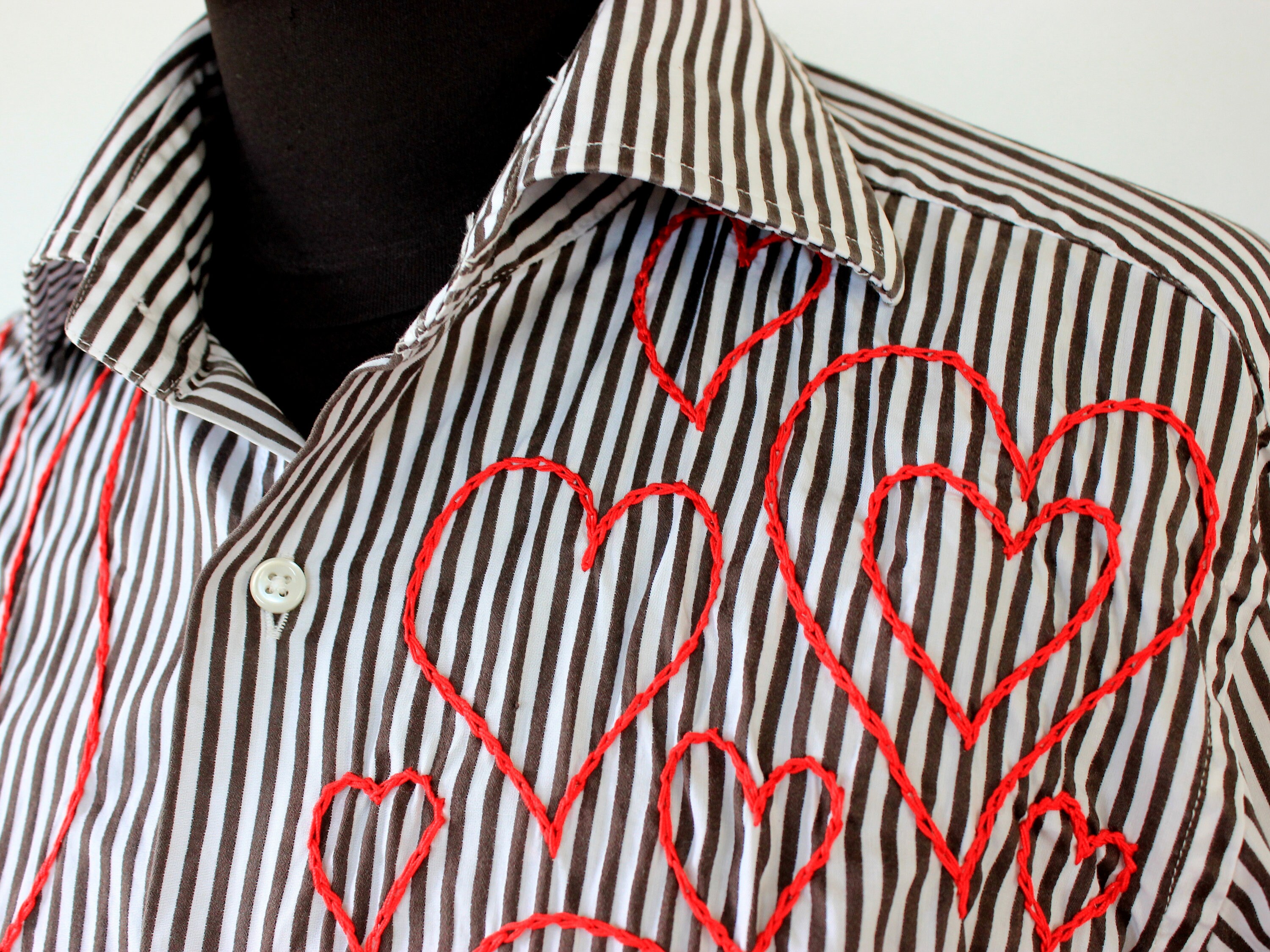 Black and White Striped Shirt With Red Hearts, Unique Blouse With ...