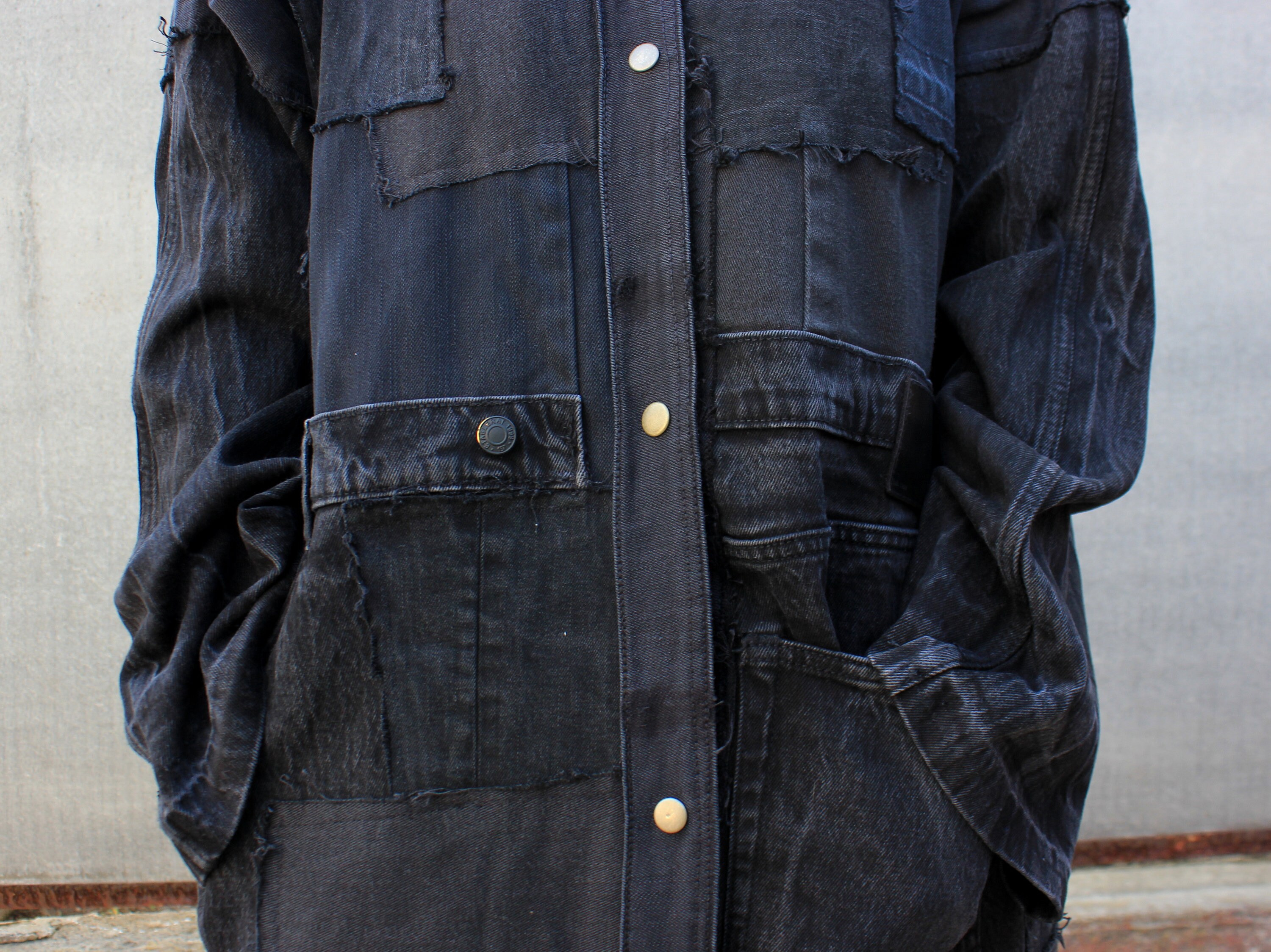 BLACK Patchwork Ripped Denim Coat Oversize Black Robe Unisex - Etsy