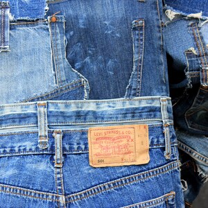 Long Patchwork Jeans Coat, Designer Art Denim Unisex Jacket, Rip Jeans ...