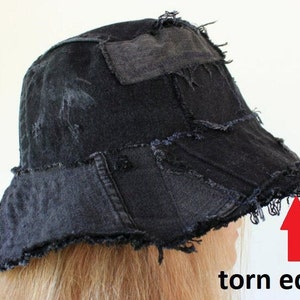 CUSTOM Denim Bucket Hat, Patchwork Bucket Hat, Ripped Jeans Bucket Hat ...