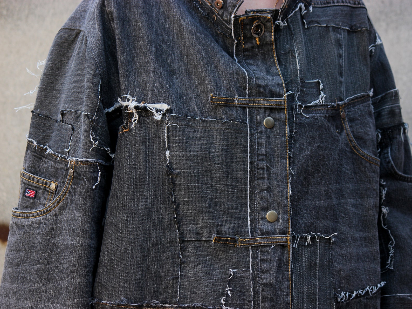 Ripped Grey Denim Coat, Oversize Jeans Robe, Unisex Distressed Cotton ...