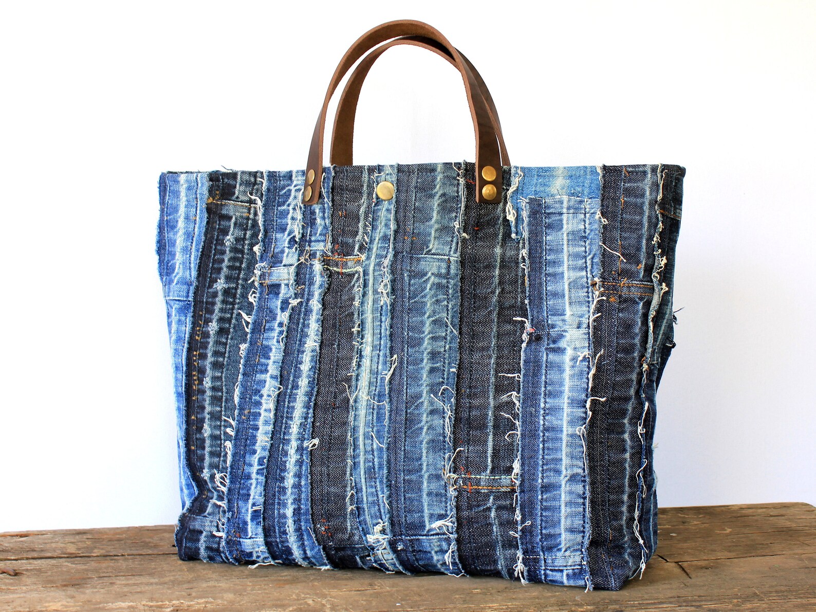 Patchwork Denim Bag, Ripped Boro Denim Handbag, Designer Denim Tote ...