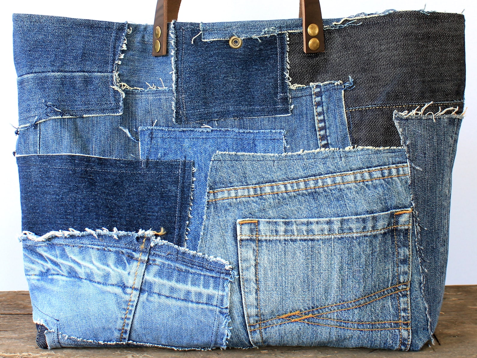Patchwork Denim Bag, Ripped Boro Denim Handbag, Designer Denim Tote ...
