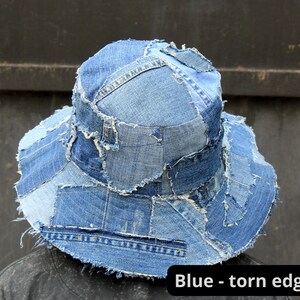 CUSTOM Denim Bucket Hat, Patchwork Bucket Hat, Ripped Jeans Bucket Hat ...