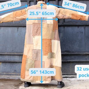 Yellow Patchwork Long Ripped Denim Coat, Art Jeans Robe, Unisex ...