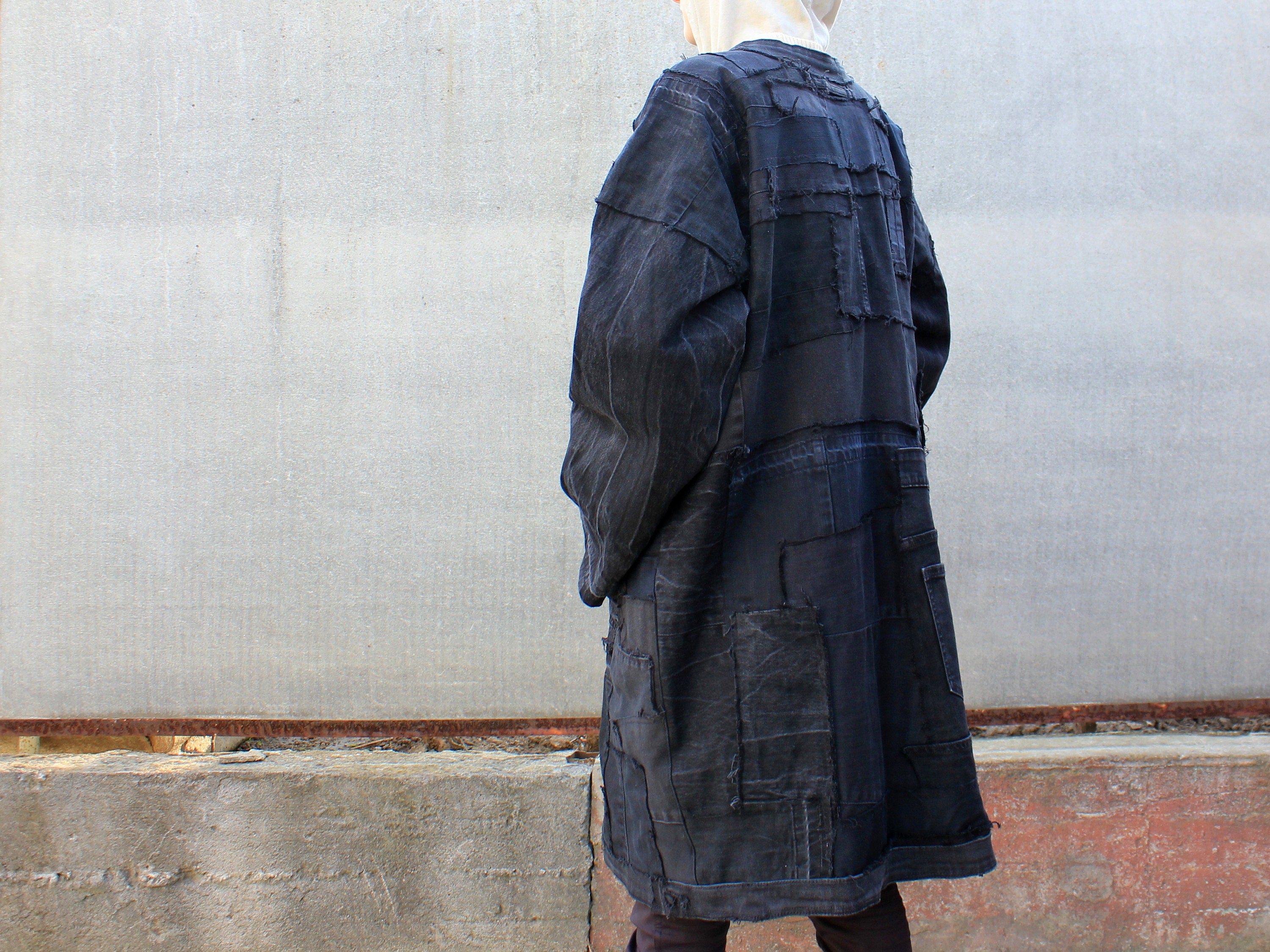 BLACK Patchwork Ripped Denim Coat Oversize Black Robe Unisex - Etsy