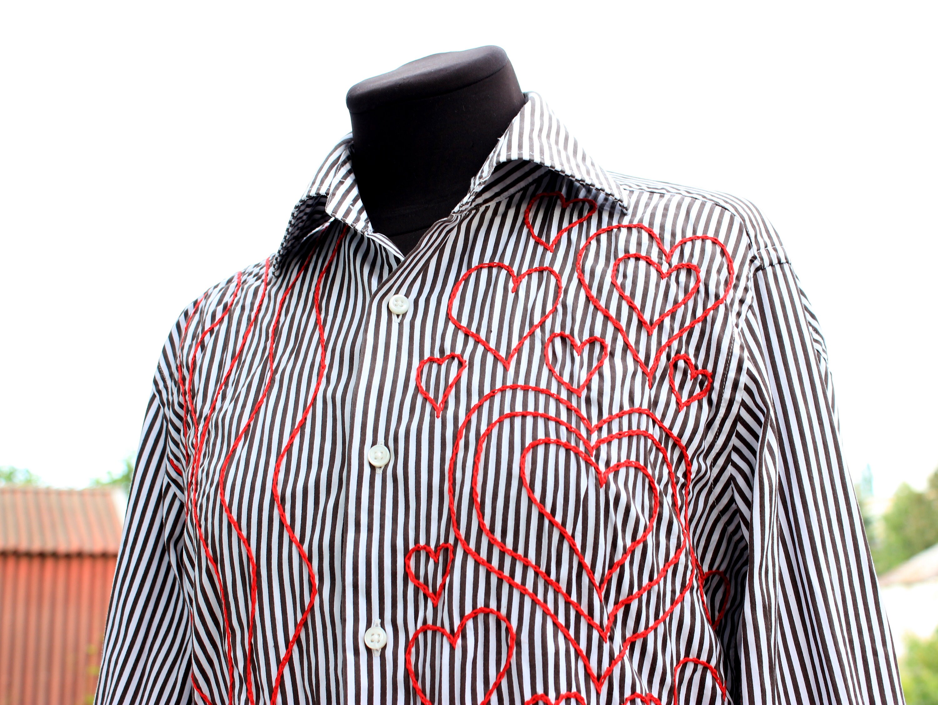 Black and White Striped Shirt With Red Hearts, Unique Blouse With ...