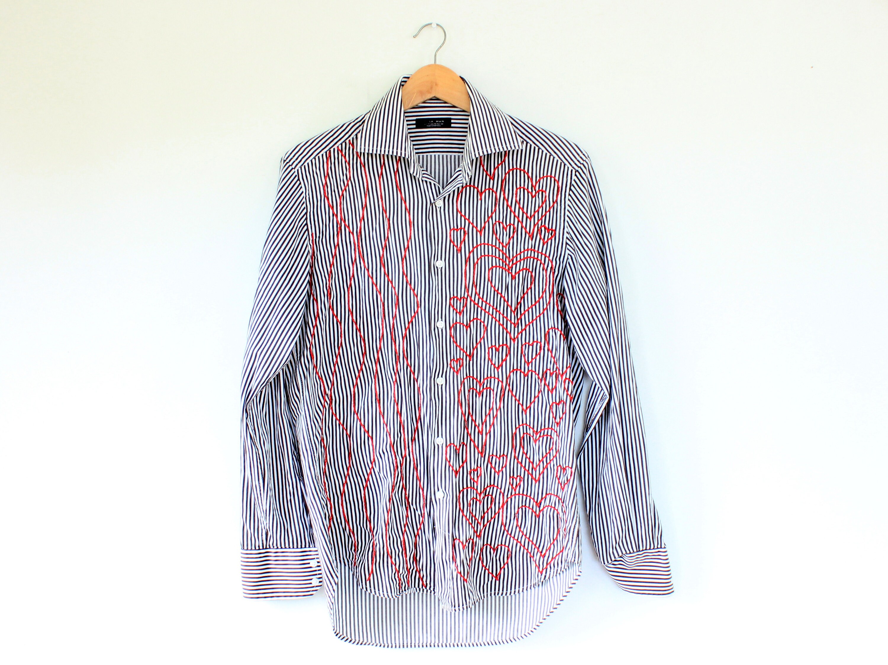 Black and White Striped Shirt With Red Hearts, Unique Blouse With ...