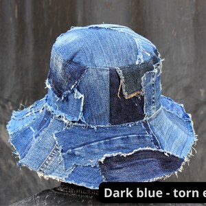 CUSTOM Denim Bucket Hat, Patchwork Bucket Hat, Ripped Jeans Bucket Hat ...