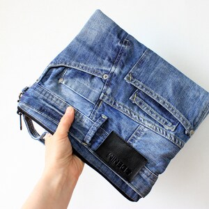 Large blue denim clutch . Casual jeans wristlet . Denim tablet | Etsy