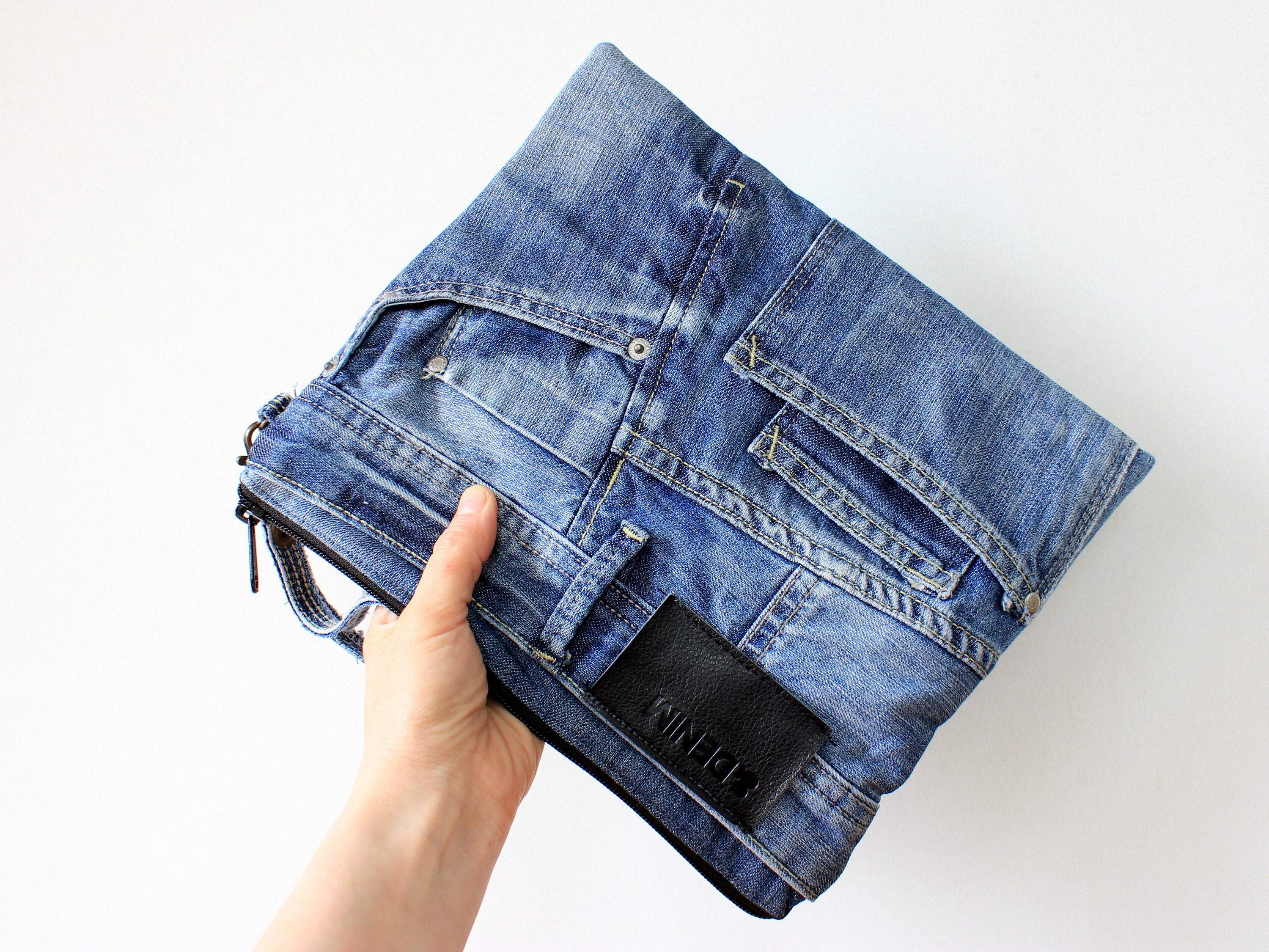 Large blue denim clutch . Casual jeans wristlet . Denim tablet | Etsy