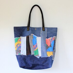 Color Block Art Denim Bag, Designer Shoulder Jeans Handbag, Handcrafted ...
