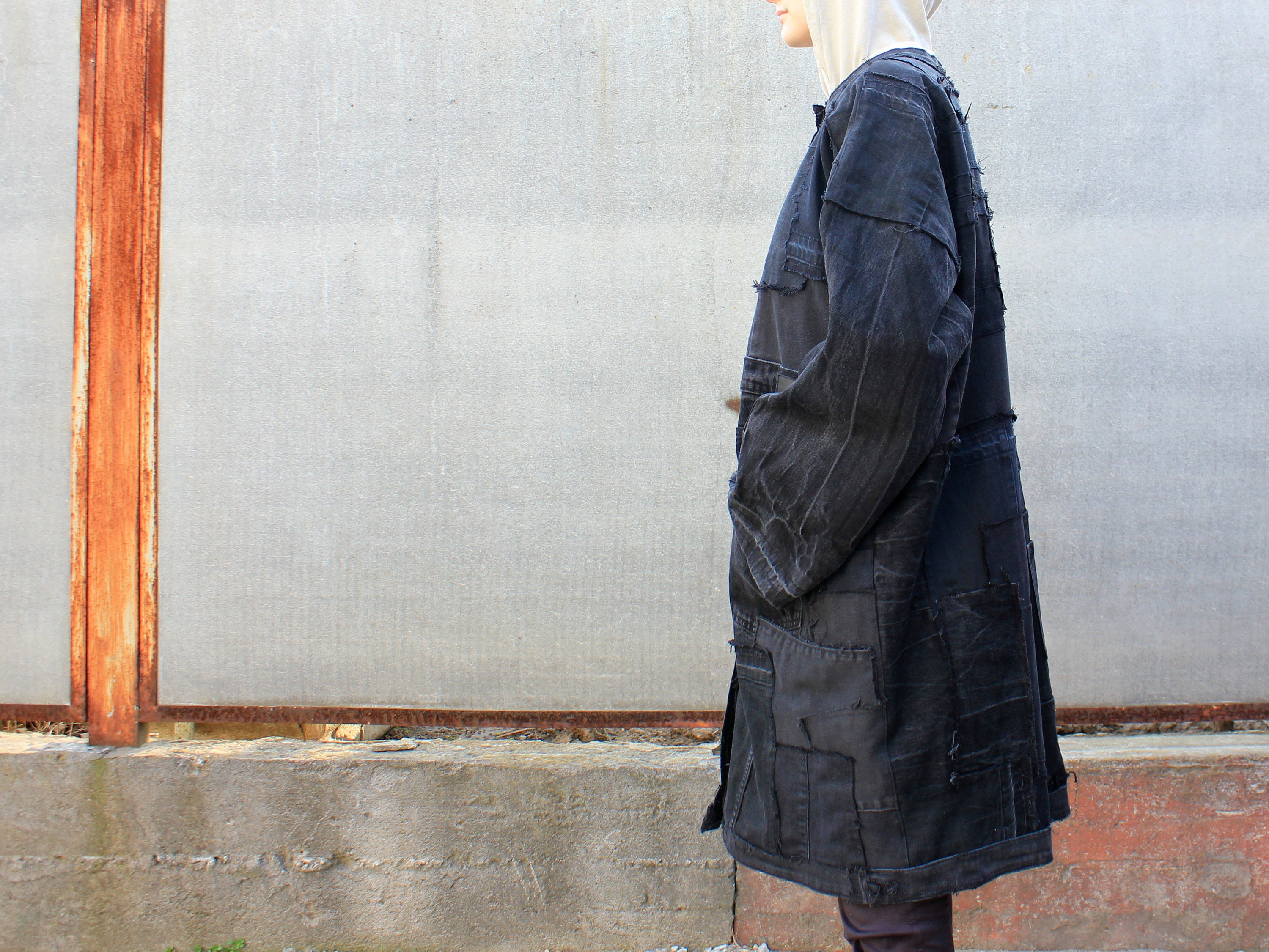 BLACK Patchwork Ripped Denim Coat Oversize Black Robe Unisex - Etsy