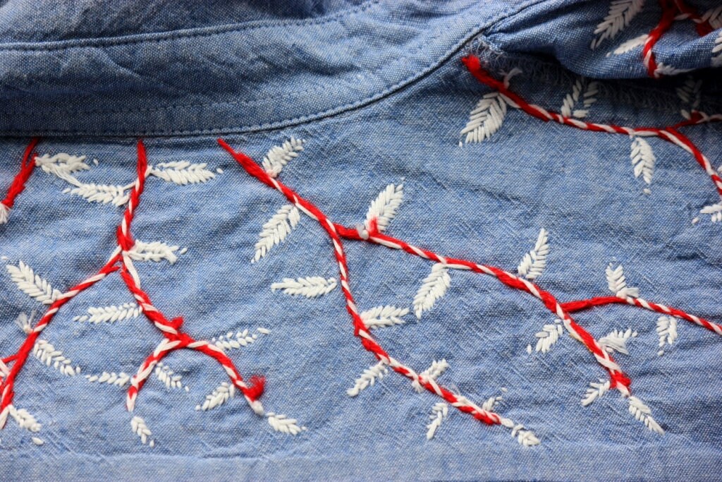 Hand embroidered blue floral shirt . Hand stitched blouse for | Etsy