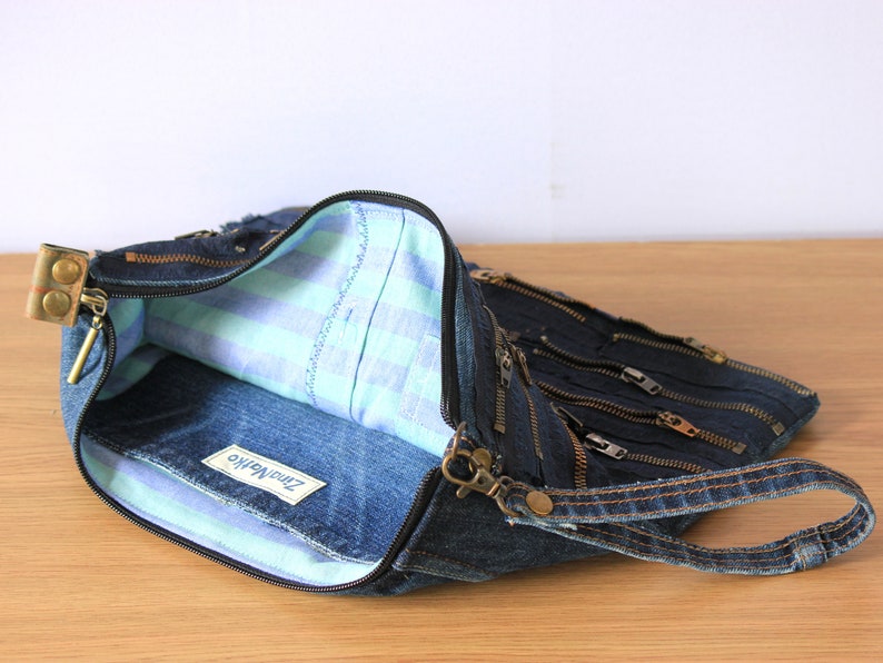 Zipper Art Unique Clutch, OOAK Designer Clutch, Reclaimed Denim Bag ...