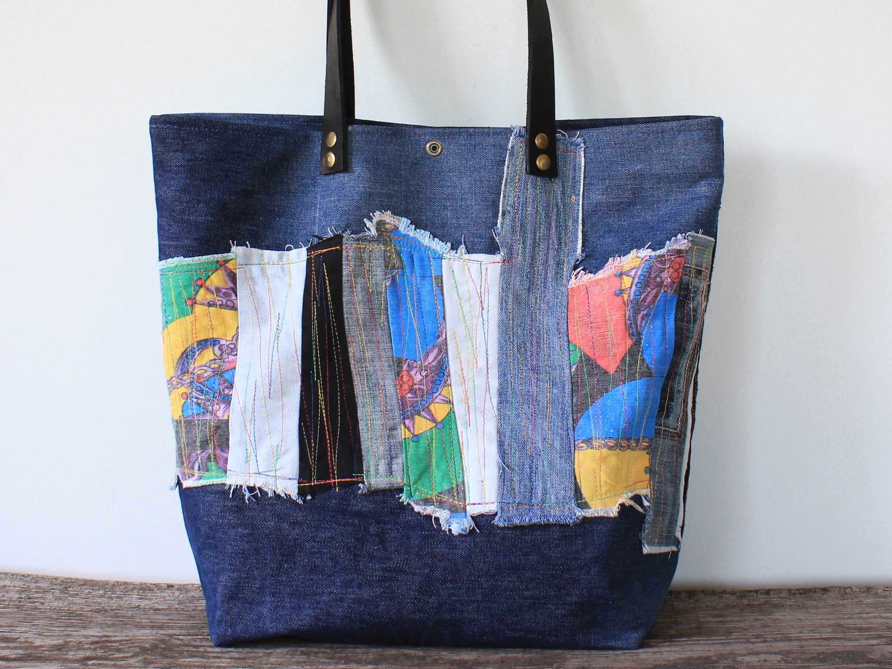Color Block Art Denim Bag Designer Shoulder Jeans Handbag - Etsy