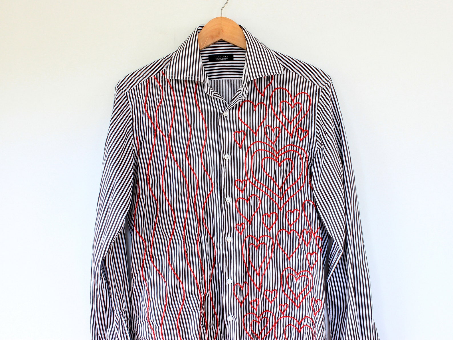 Black and White Striped Shirt With Red Hearts, Unique Blouse With ...
