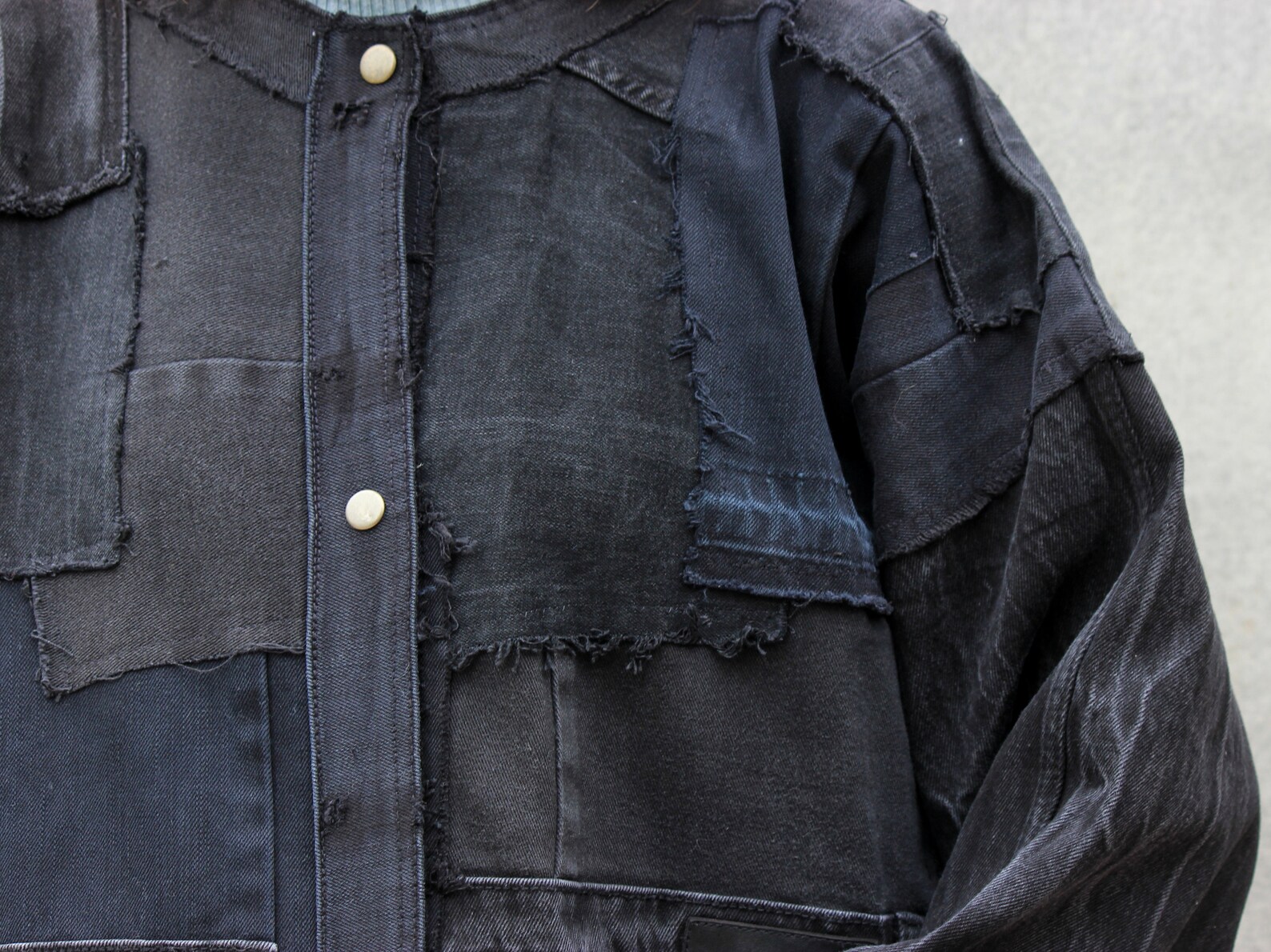 BLACK Patchwork Ripped Denim Coat, Oversize Black Robe, Unisex ...
