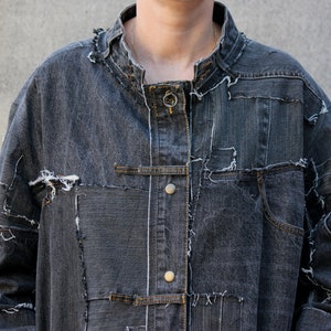 Ripped Grey Denim Coat, Oversize Jeans Robe, Unisex Distressed Cotton ...