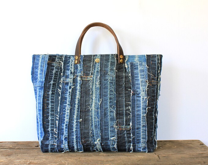 Patchwork Denim Bag, Ripped Boro Denim Handbag, Designer Denim Tote ...