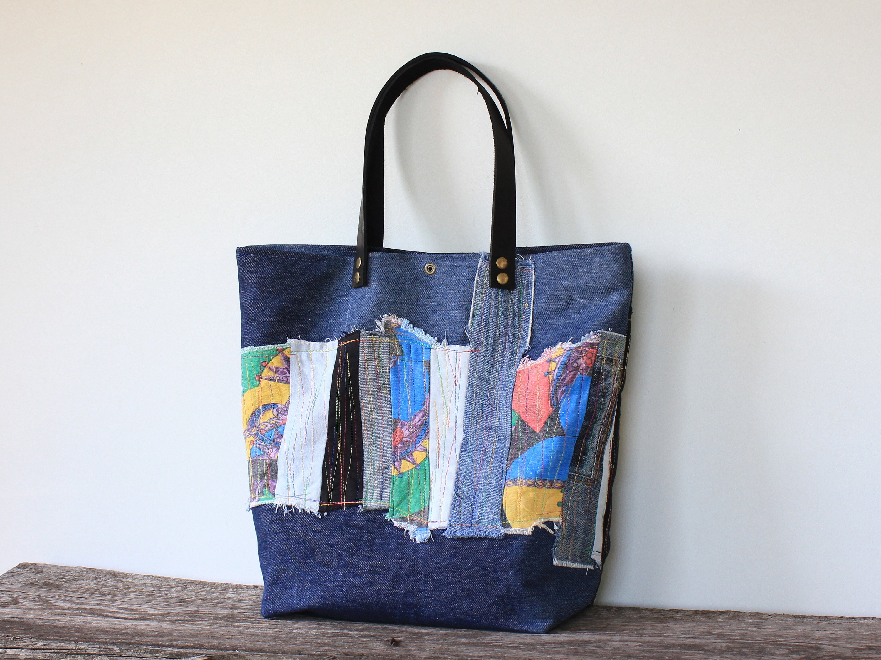 Color Block Art Denim Bag Designer Shoulder Jeans Handbag - Etsy