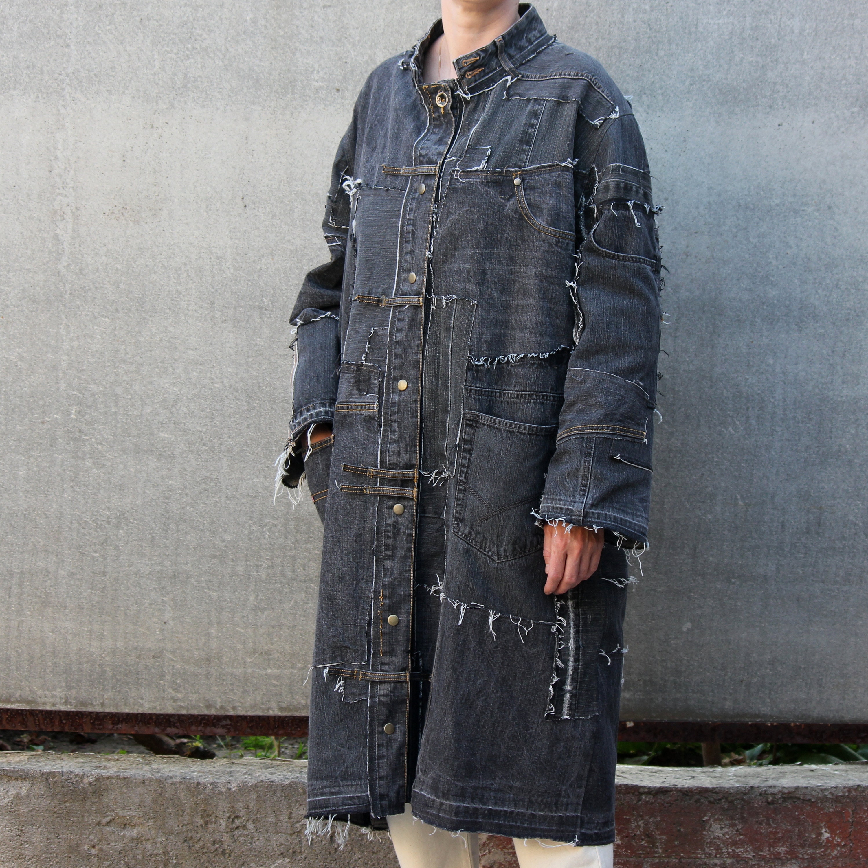 Ripped Grey Denim Coat, Oversize Jeans Robe, Unisex Distressed Cotton ...