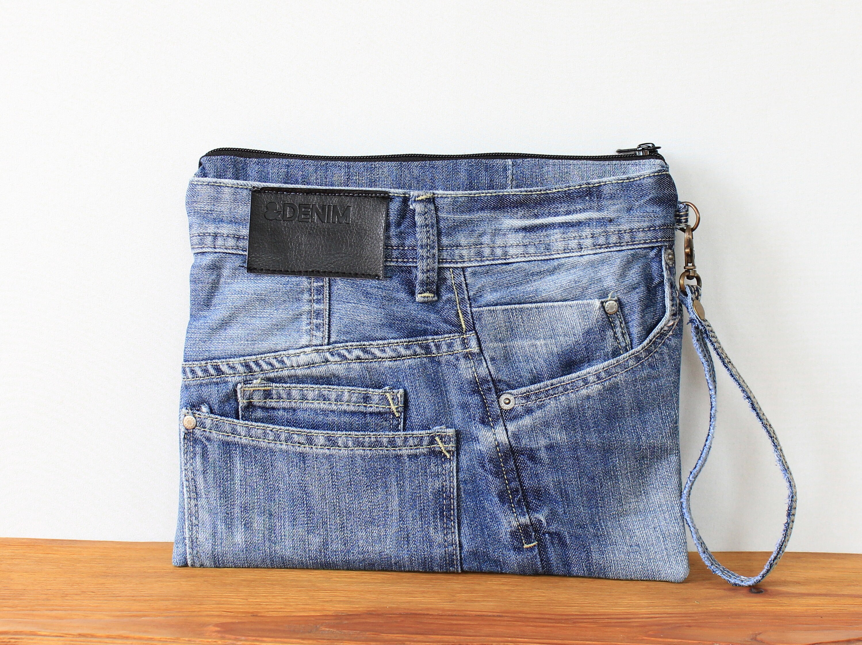 Large blue denim clutch . Casual jeans wristlet . Denim tablet | Etsy