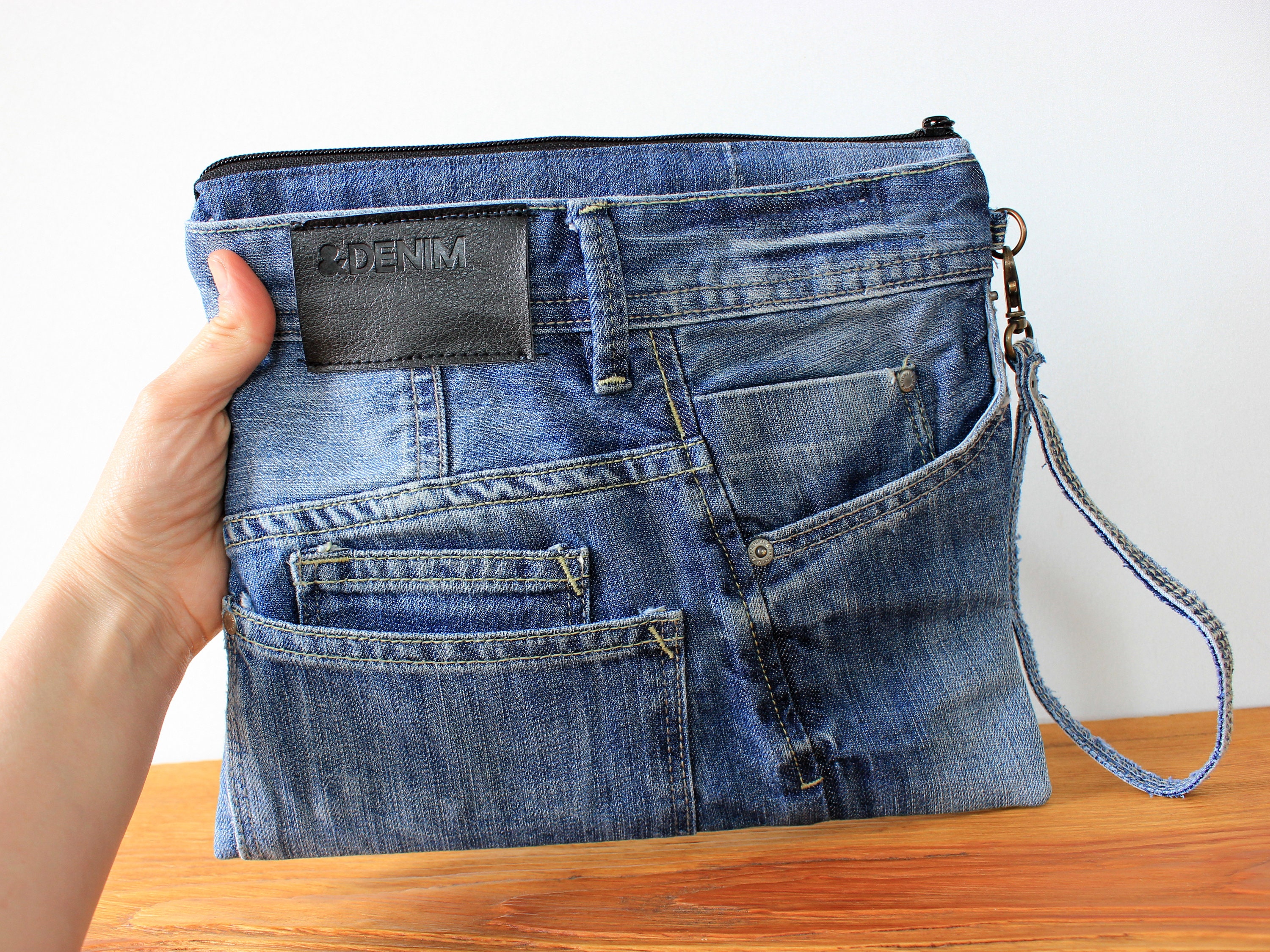 Large blue denim clutch . Casual jeans wristlet . Denim tablet | Etsy