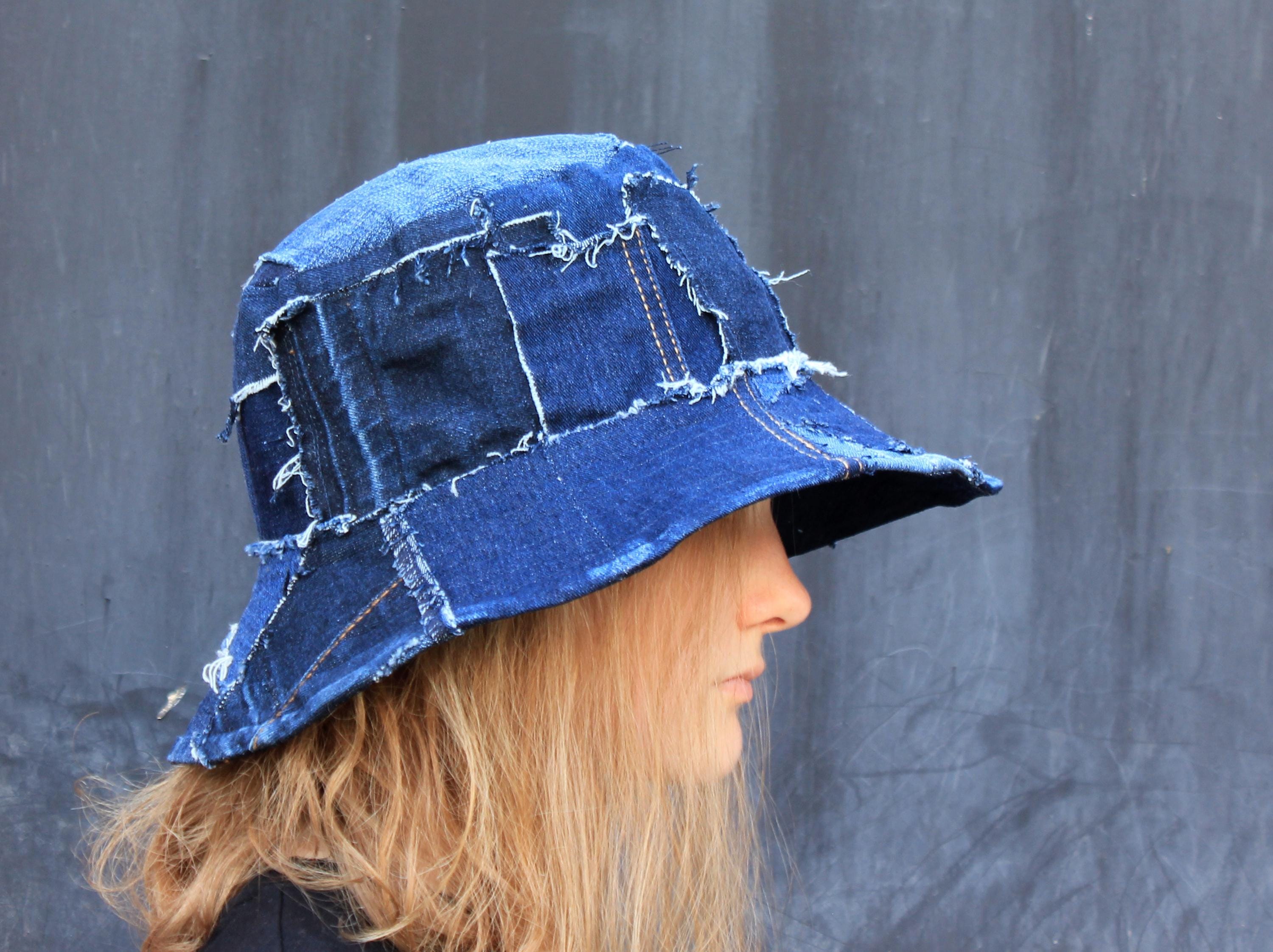 Ripped Jeans Bucket Hat 24"- 61 Cm, Patchwork Denim Hat, Distressed ...