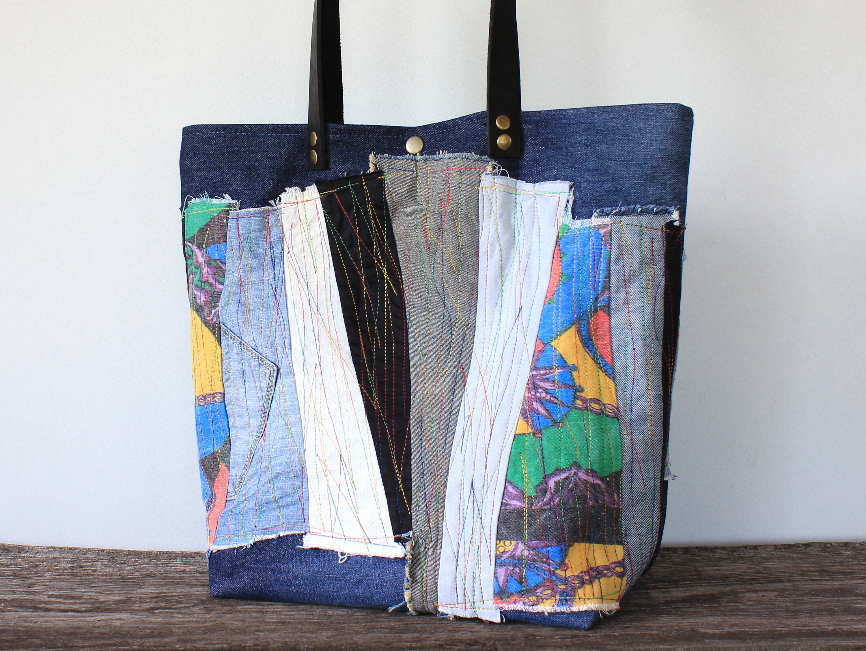 Color Block Art Denim Bag Designer Shoulder Jeans Handbag - Etsy