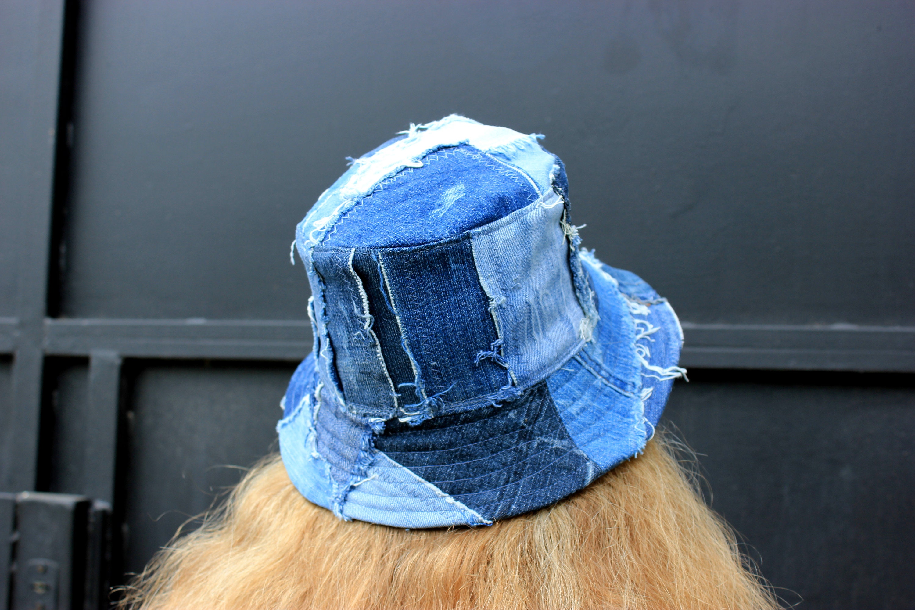 CUSTOM Ripped Jeans Bucket Hat, Patchwork Denim Hat, Distressed Denim ...