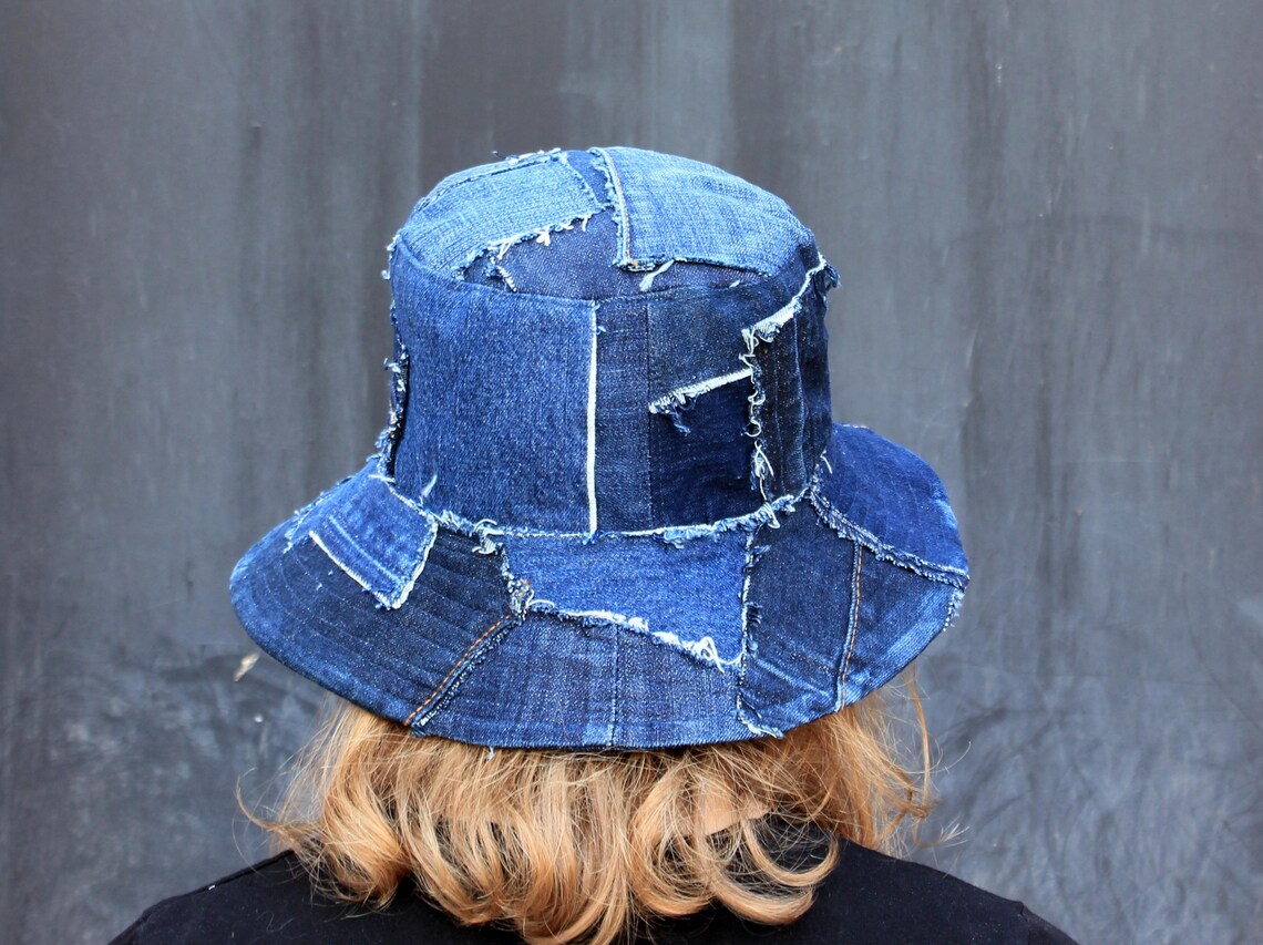 Ripped Jeans Bucket Hat 24"- 61 Cm, Patchwork Denim Hat, Distressed ...
