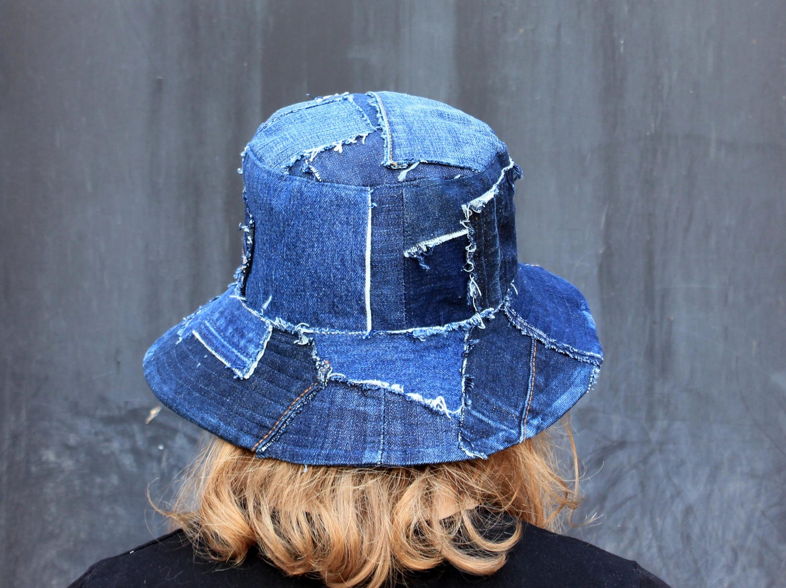 Ripped Jeans Bucket Hat 24"- 61 Cm, Patchwork Denim Hat, Distressed ...