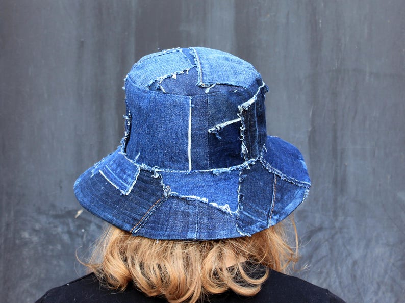 Ripped Jeans Bucket Hat 24"- 61 Cm, Patchwork Denim Hat, Distressed ...