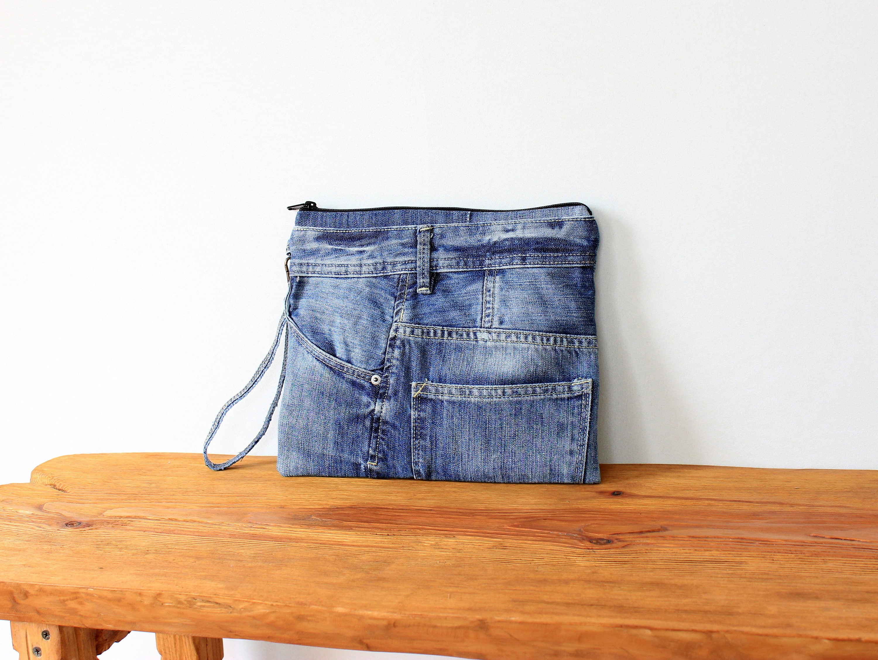 Large blue denim clutch . Casual jeans wristlet . Denim tablet | Etsy