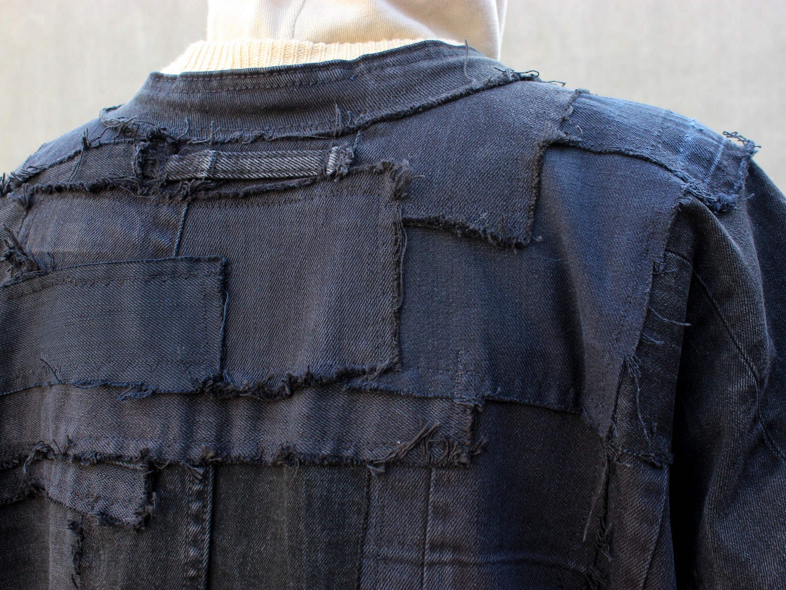 BLACK Patchwork Ripped Denim Coat Oversize Black Robe Unisex - Etsy