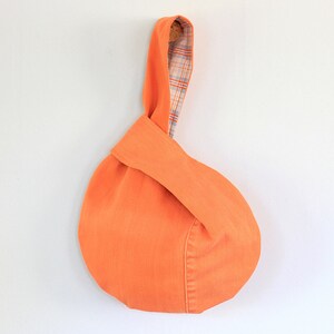 Orange Jeans Japanese Bag, Round Denim Knot Bag, Small Soft Handbag ...