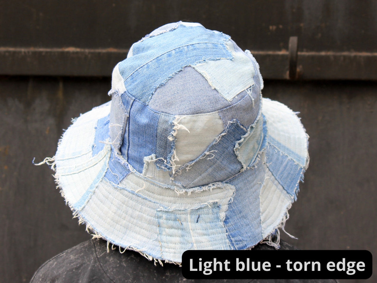 CUSTOM Denim Bucket Hat, Patchwork Bucket Hat, Ripped Jeans Bucket Hat ...