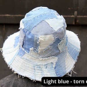 CUSTOM Denim Bucket Hat, Patchwork Bucket Hat, Ripped Jeans Bucket Hat, Distressed Denim Hat ...