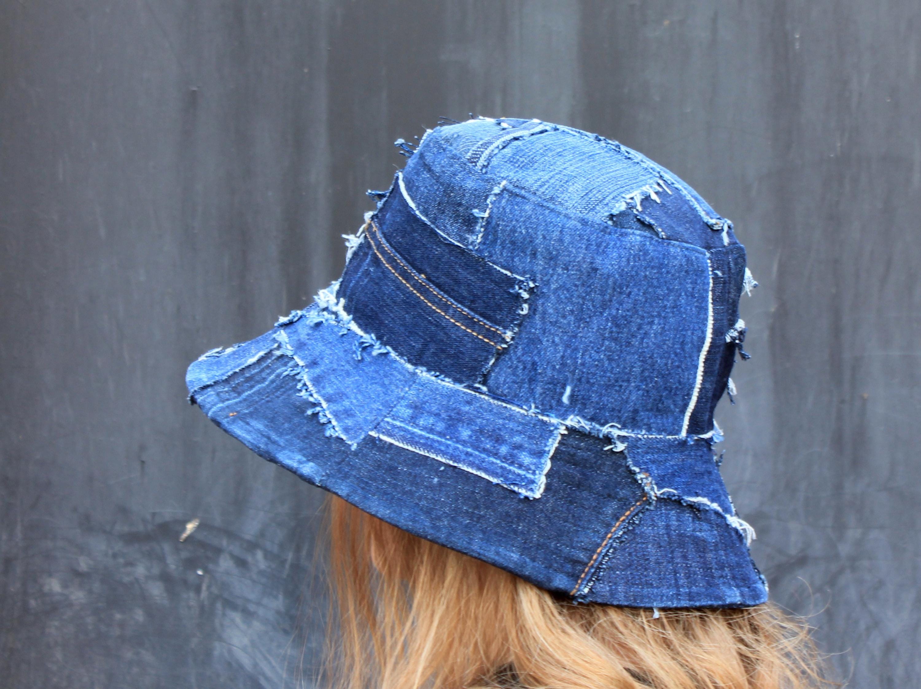 Ripped Jeans Bucket Hat 24"- 61 Cm, Patchwork Denim Hat, Distressed ...