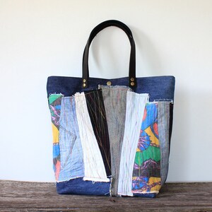 Color Block Art Denim Bag, Designer Shoulder Jeans Handbag, Handcrafted ...