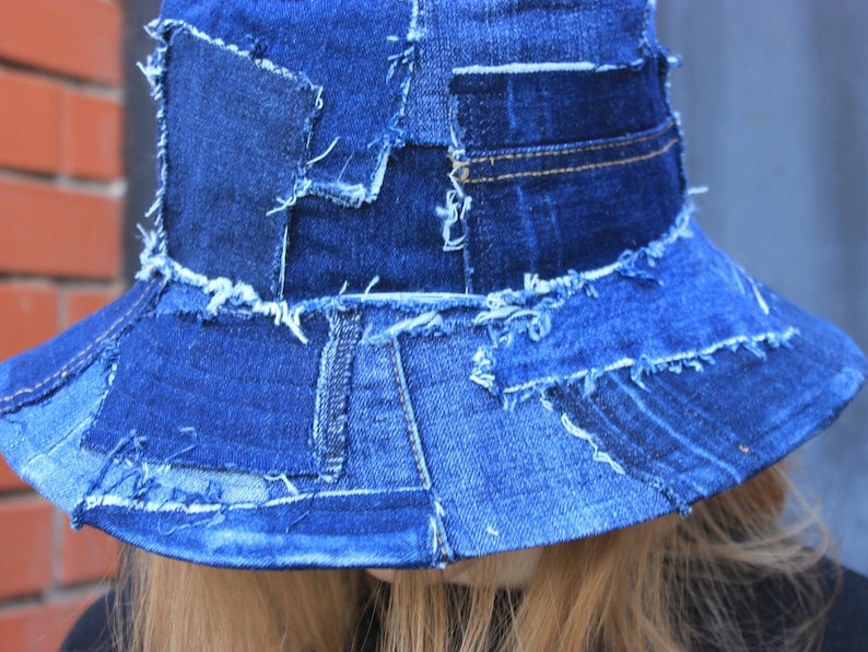 Ripped Jeans Bucket Hat 24"- 61 Cm, Patchwork Denim Hat, Distressed ...