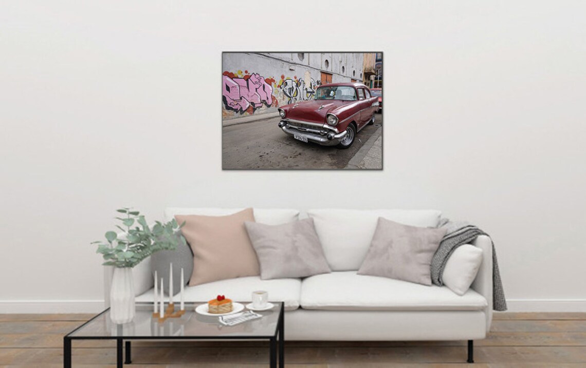 Cuban Car Photography, Vintage Red American Car, Car Poster, Cuba ...