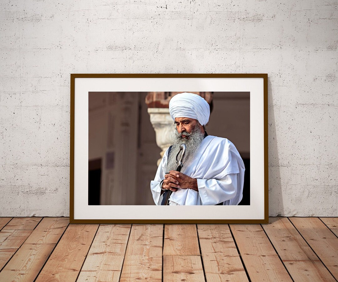 Sikh Man in Prayer - Spiritual Wall Art Print | Praying Sikh Portrait ...