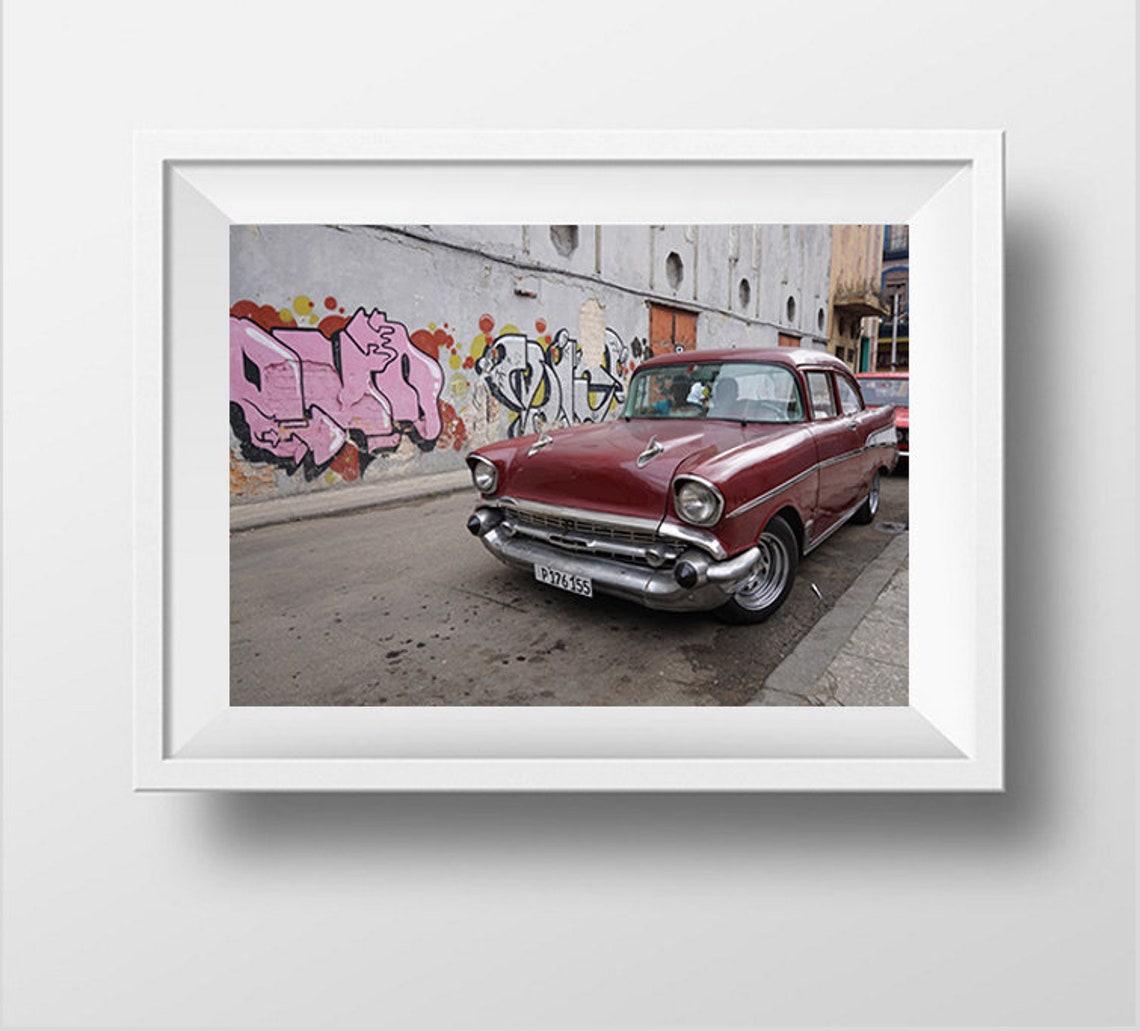Cuban Car Photography, Vintage Red American Car, Car Poster, Cuba ...