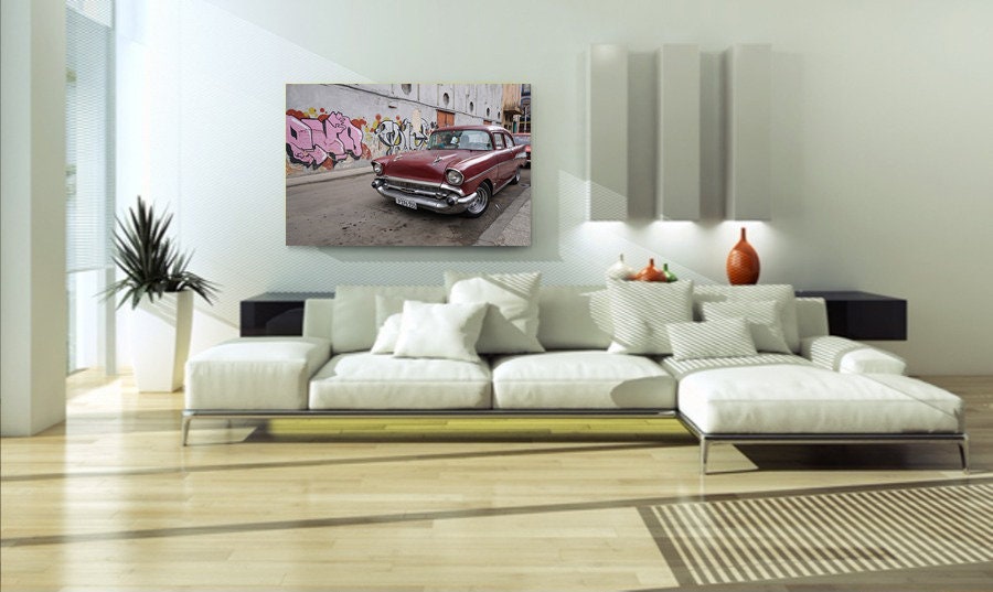 Cuban Car Photography, Vintage Red American Car, Car Poster, Cuba ...