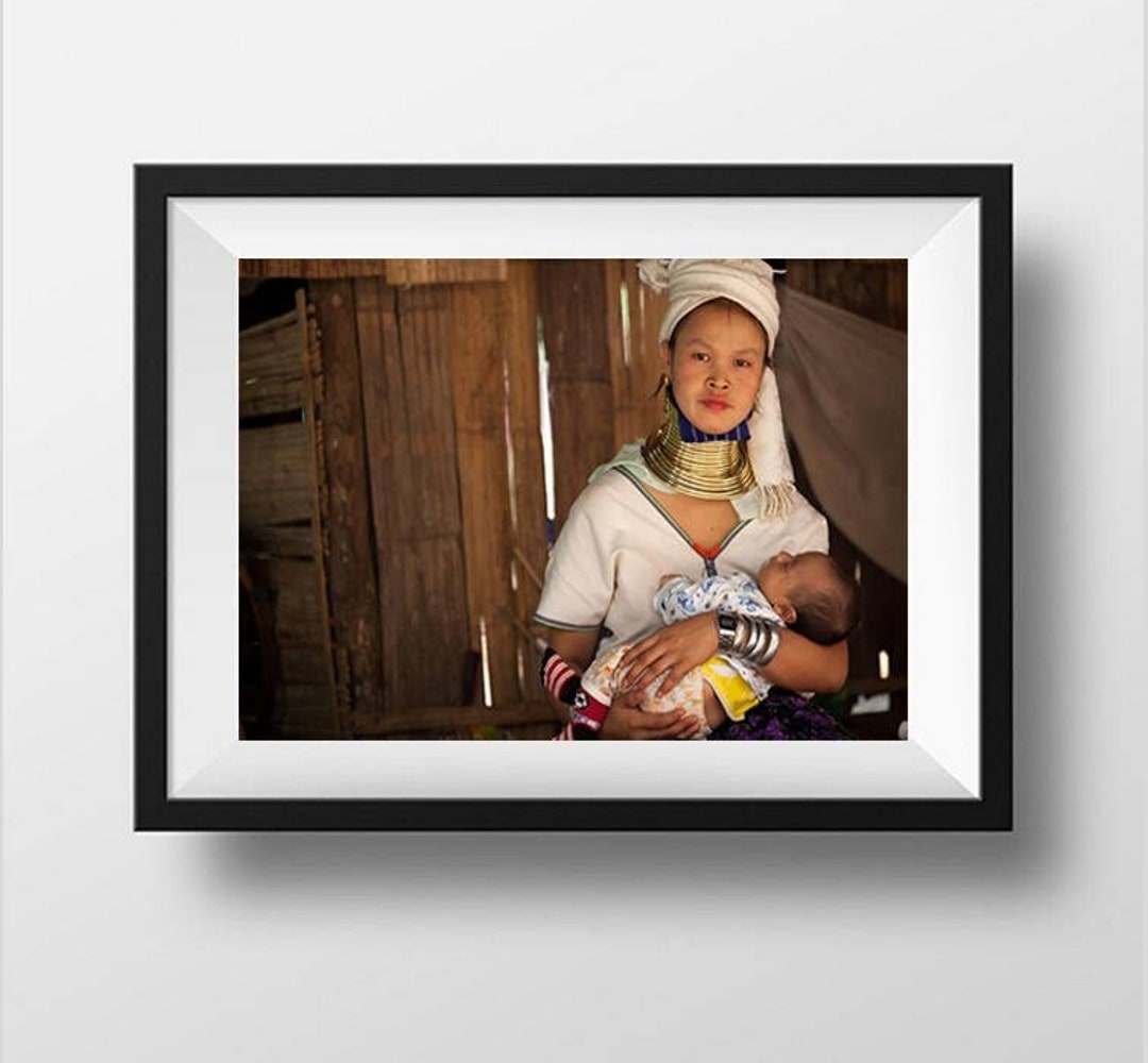 Padaung Woman and Baby Art Print: Kayan Long Neck Tribe, Myanmar ...