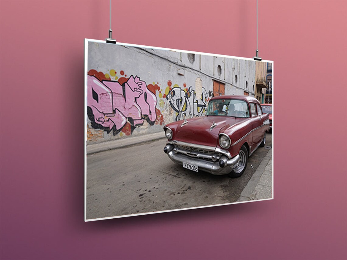 Cuban Car Photography, Vintage Red American Car, Car Poster, Cuba ...