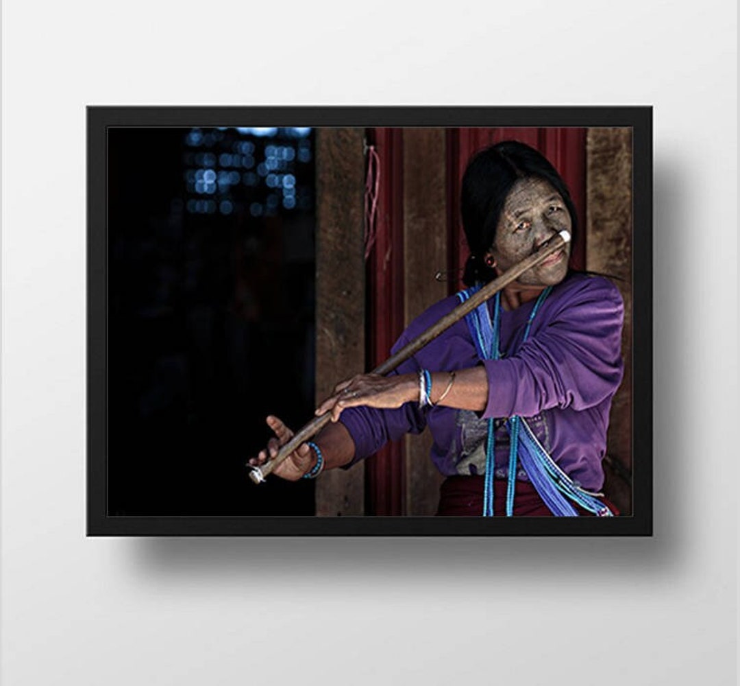 Myanmar Tribal Nose Flute Playing Elder, Tattooed Woman, Asian Woman ...