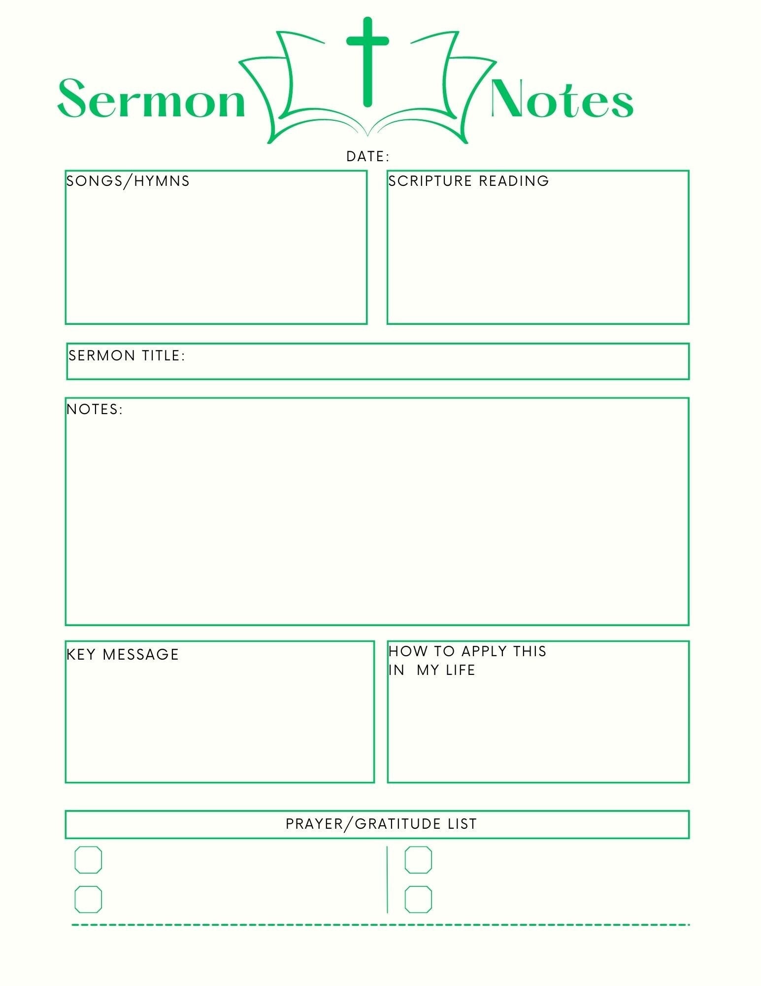 Sermon Notes Page for Church | Bible Study Journal | Worship Songs ...